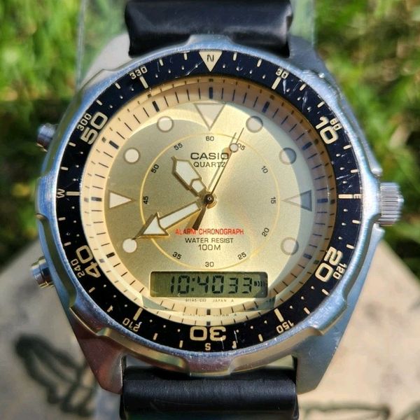 Casio ARNIE AMW-320D 1374 Black/Gold 44mm Men's Alarm Chronograph Ana ...
