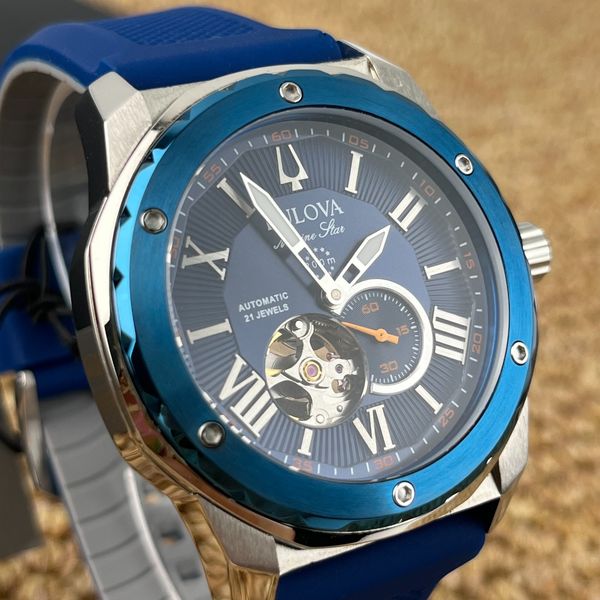 Bulova Marine Star Automatic Watch Blue Dial Rubber Strap Men's Watch ...