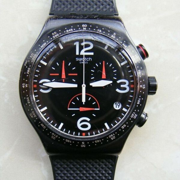 Swatch Irony Chrono BLACK YVB403 Black Rubber Strap Watch | WatchCharts ...