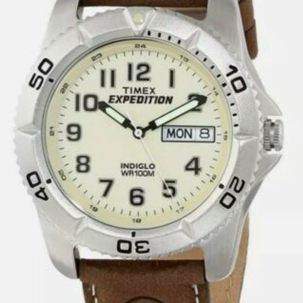 Timex T46681 Men's Expedition Brown Leather Watch Indiglo Day/Date Free Shipping | WatchCharts ...