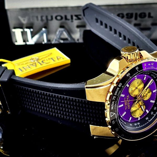 Invicta Men's Watch Aviator Chronograph Purple and Gold Tone Dial Strap ...