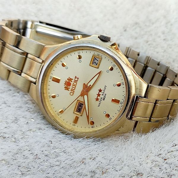 Orient TriStar Automatic Watch Japan Made Golden Dial & Case - Day/Date ...