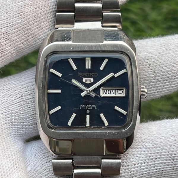 Rare Seiko 5 6319-5050 Automatic 21 Jewels Blue Dial TV Shape Men's ...