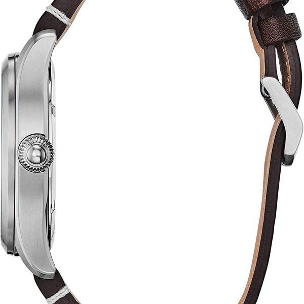 Citizen - Men's Eco-Drive Field Watch, Silver w/Brown Leather & Green ...