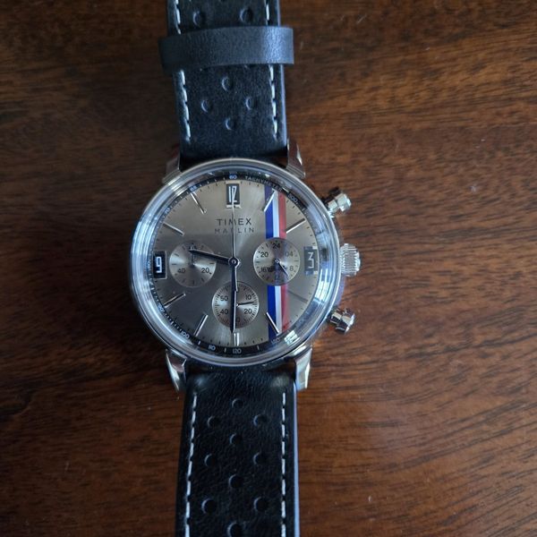 New Timex Marlin Chronograph Tachymeter Racing Leather Strap Watch ...