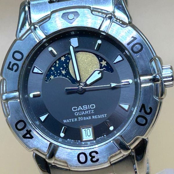 Rare! Vintage CASIO KAJIKI MD-717 Moon Black Date Men 38mm QZ Watch ...