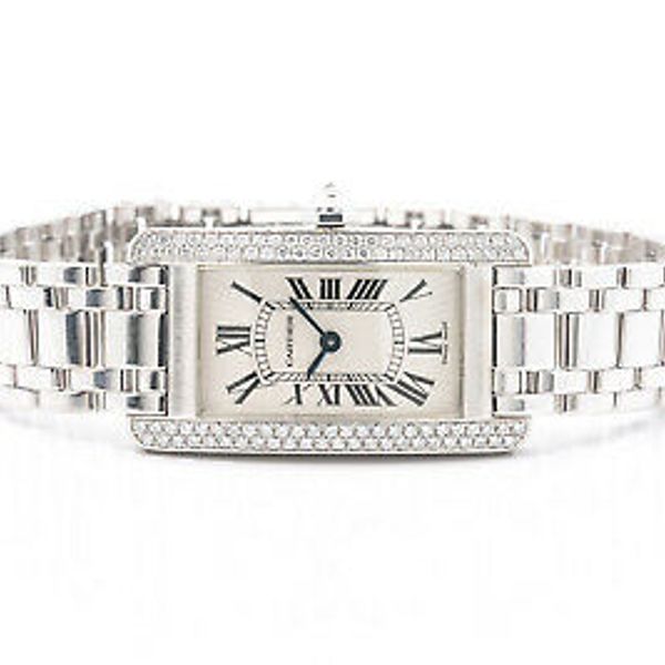 Cartier Tank Americaine 1713 18k 750 White Gold Double Diamond Watch ...