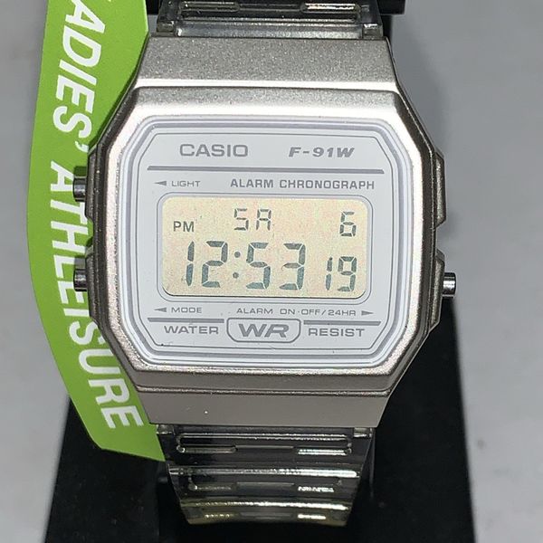 Casio F91WS-7, 7 Year Battery Chronograph Watch, Clear Silicone Strap ...