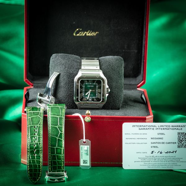 2024 Cartier Santos de Cartier Large Green Dial WSSA0062 w/ Box and Tag ...