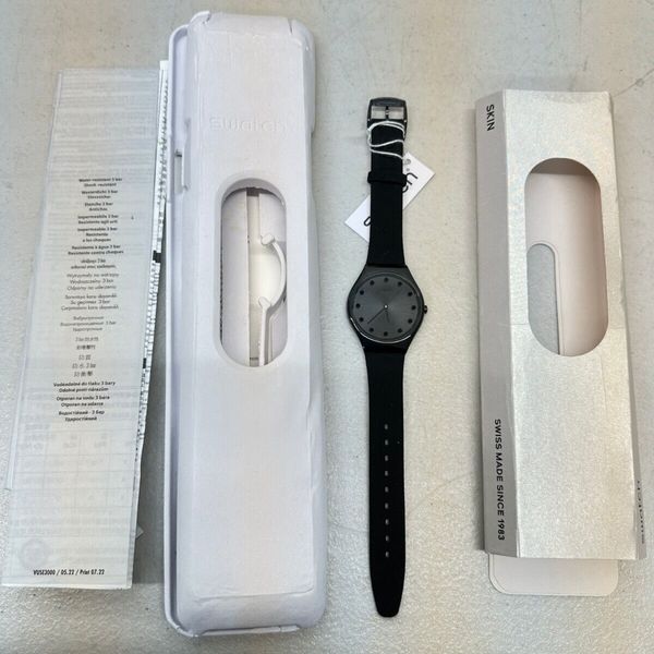 New Swiss Swatch Irony Skin DARK SPARK Nubuck Leather Women Watch 38mm ...