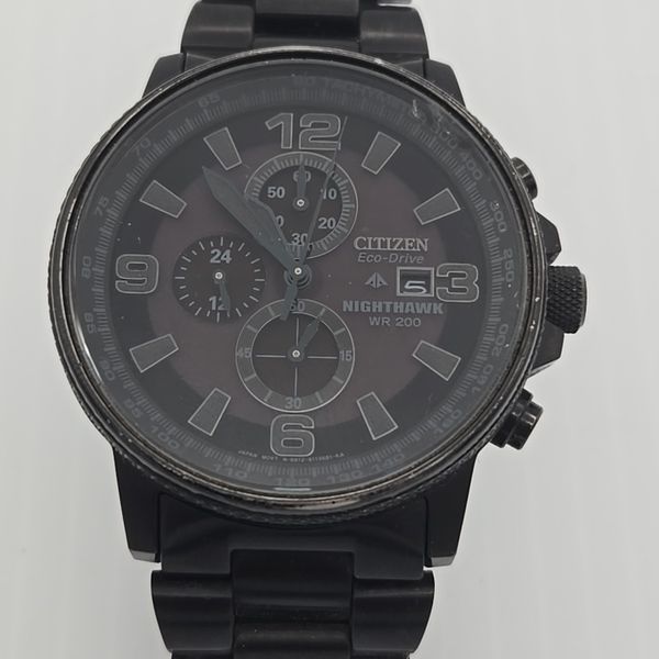 Citizen Menâ s Nighthawk Eco-Drive Chronograph Black Steel Watch CA0295 ...