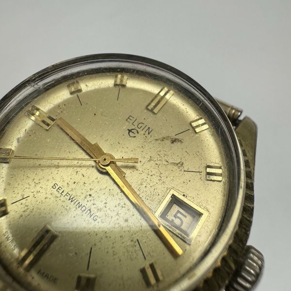 Vintage Elgin Self Winding Swiss Made Day Date Men's Gold Watch Running ...