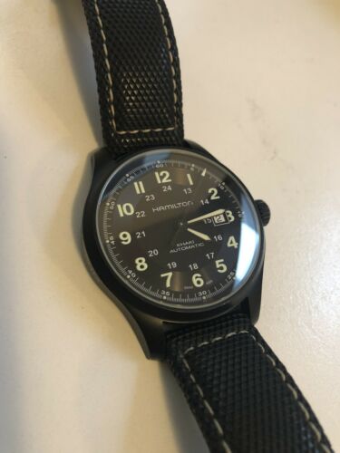 Hamilton Khaki Field Titanium Automatic Watch H70575733 42mm PVD Black ...