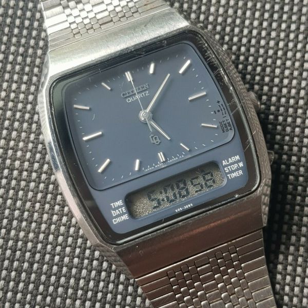 Vintage Citizen Ana Digi Dual Time 41-8013 Blue Dial Japan Digital ...