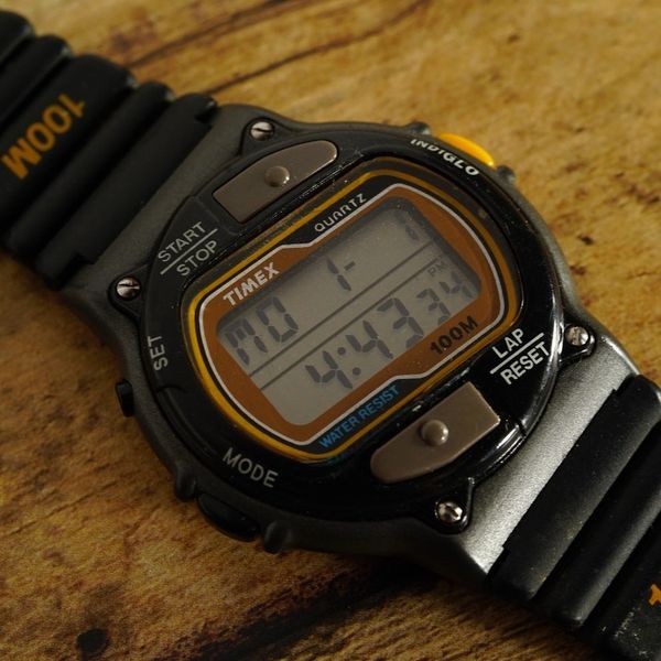 Vintage Timex Stealth Men's Black Indiglo 100M Timer New Battery 1993 ...