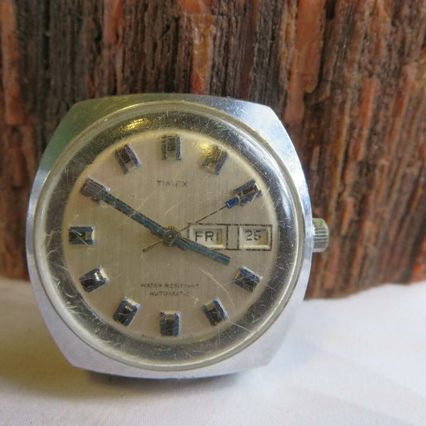 Vintage Timex Blue Dial 46950 3373 Day Date Mens Automatic Watch RP2 ...