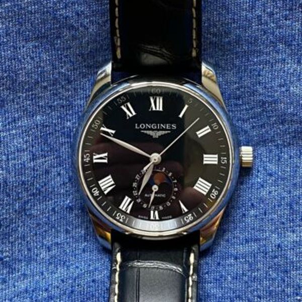 Longines Master Collection Moonphase automatic watch, black alligator ...