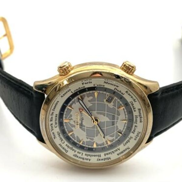 Citizen Atlas GMT World Time Eco-Drive Watch BJ9127-00A Gold Tone Men's ...