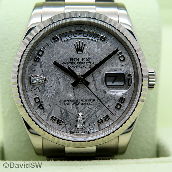 FS: Rolex 118239 36MM DAY DATE 18K WHITE GOLD -METEORITE DIAMOND DIAL ...
