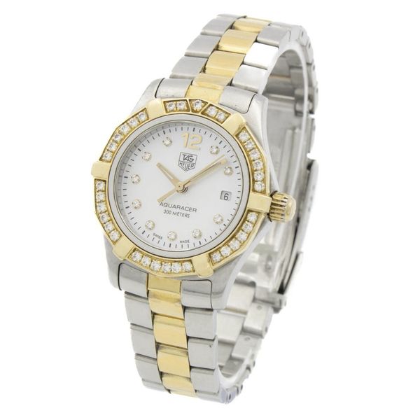 Ladies Tag Heuer Aquaracer Two Tone 28mm Quartz Diamond Watch Waf1450