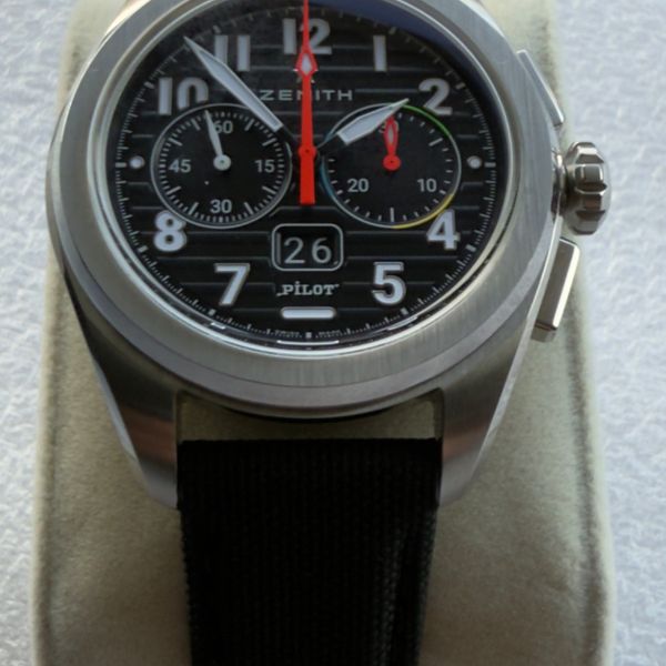 Zenith 03.4000.3652/21.I001 Pilot Chronograph Flyback Big Date SS Black ...