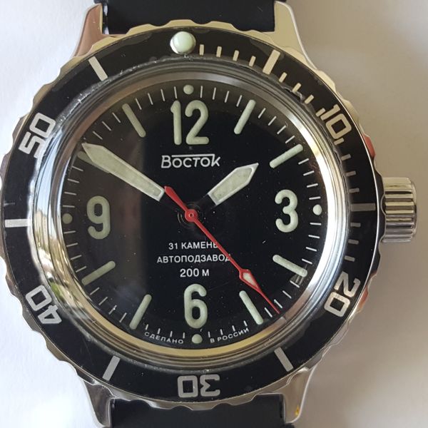 Vostok Amphibia 420 black 555 SE dial updated lume, pilot hands, great ...