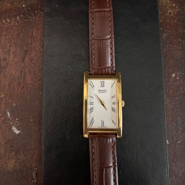 Vintage Seiko Quartz Gold-Tone Long Tank Watch â Classic Roman Dial | WatchCharts Marketplace