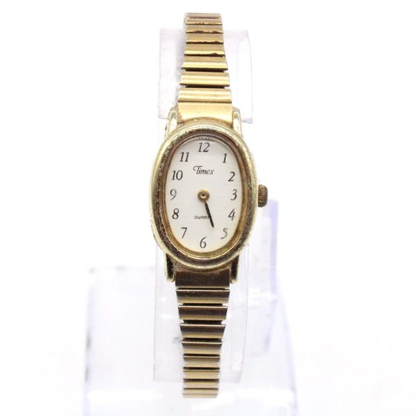 Vintage Timex Watch Womens Bronze Tone Stainless Steel White Oval Dial ...