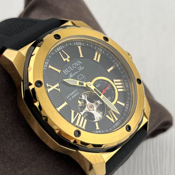 Bulova Marine Star Automatic 45mm Black Dial Rubber Strap Men's Watch ...