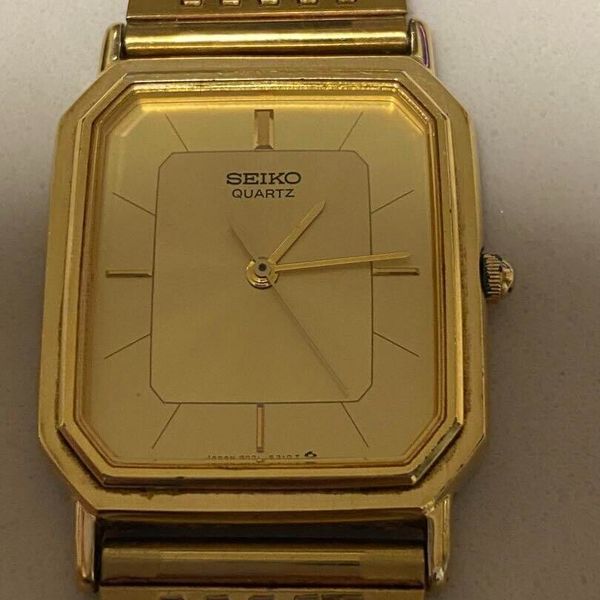 SEIKO Menâ s Watch Quartz Analog Square 26mm Gold Plated Vintage JP ...
