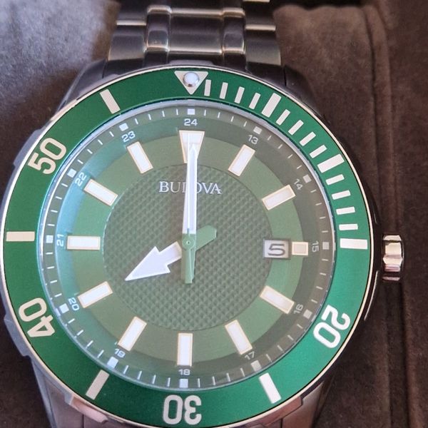 98B359 BULOVA GREEN DIAL CLASSIC STAINLESS STEEL MEN'S WATCH ...