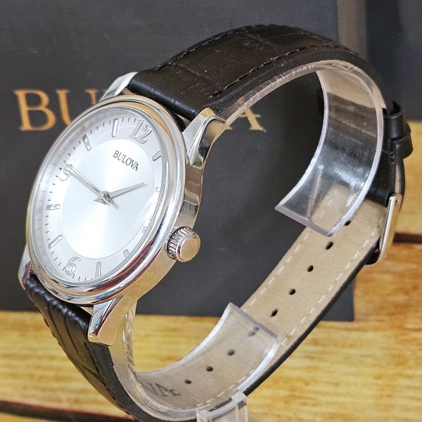Bulova Corporate Collection Leather Band Silver Dial 38mm Unisex Watch ...