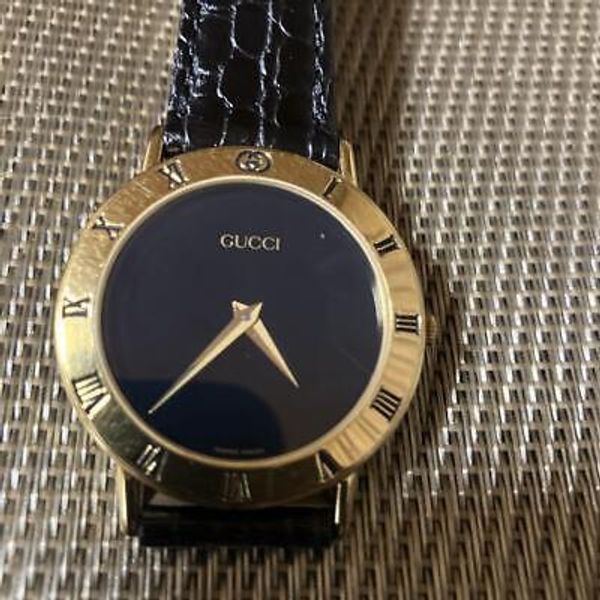 GUCCI 3000.2.M GOLD BLACK DIAL VINTAGE SWISS MADE WATCH QUARTZ Used ...