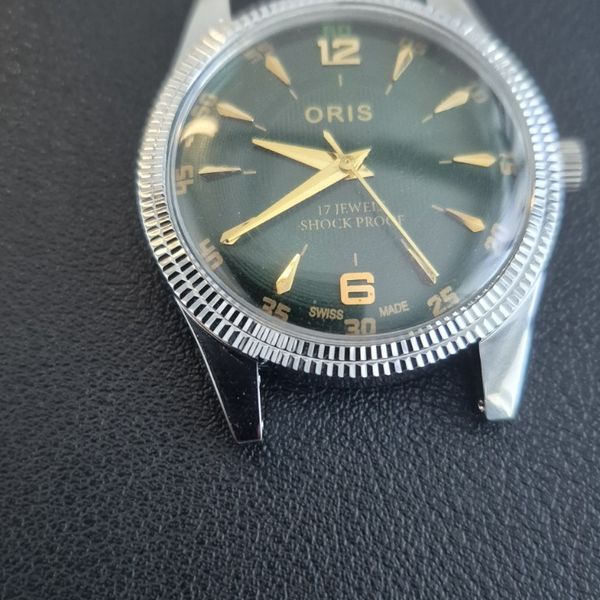 Vintage Oris Swiss Hand-Wind Dress Watch Green Dial Teardrop Lugs Steel ...