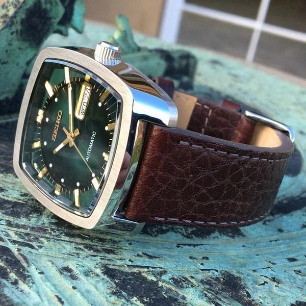 Seiko Automatic Recraft Green Day + Date Vintage Retro Style Mens Wrist ...