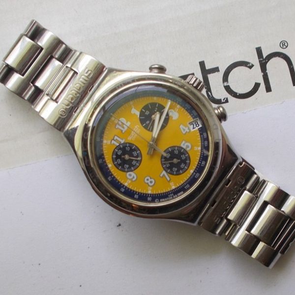 IRONY CHRONO SWATCH "SECRET AGENT YELLOW " RARE WOW L@@K & READ ...