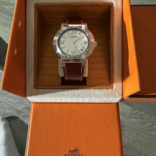 Authentic Hermes Nomad Watch No 1.710 Mens 36mm Stainless Steel Brown ...