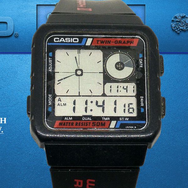 Vintage Casio Watch AE-20W Aka TWIN GRAPH, Module 588 Year 1989 WR ...