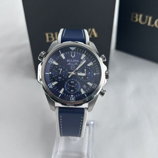 New Bulova Marine Star - 96B287 - Blue Dial Men's Chronograph Quartz ...