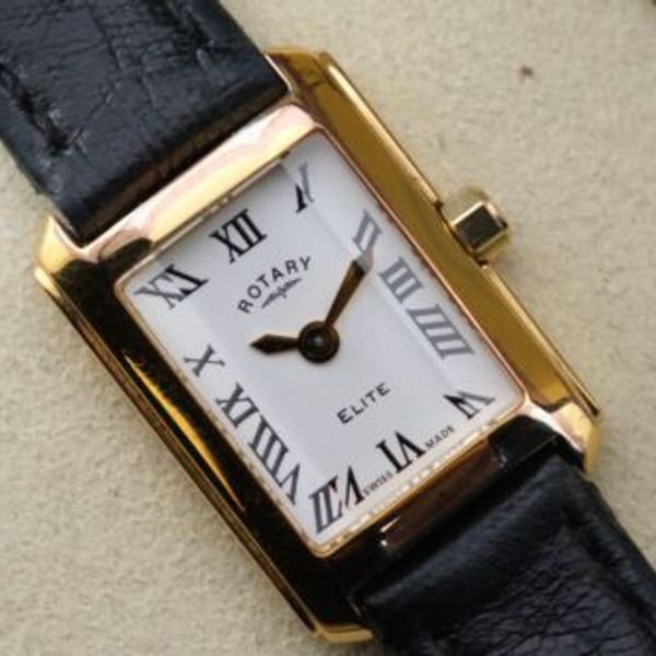 Rotary Elite "Tank" Womenâ s Gold Time Case Roman Numerals Quartz Watch ...