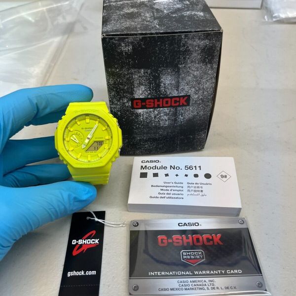 Casio Men's G Shock Yellow Resin Alarm Watch 45mm GA-2100-9A9 ...
