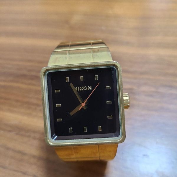 Nixon Gold Square Dial Quartz Watch Stainless Steel Band Men's Elegant ...