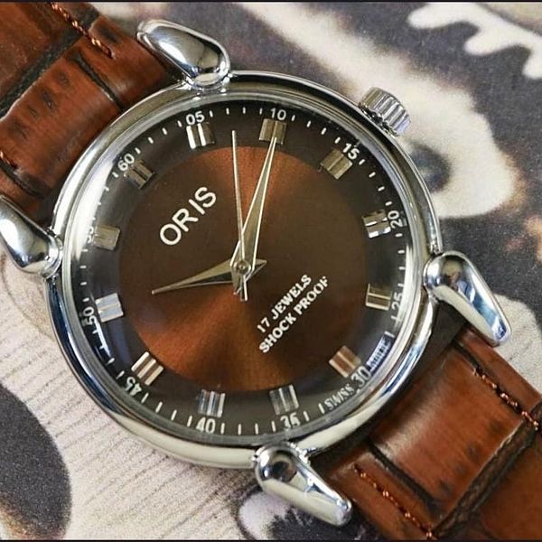 Vintage Oris Swiss Hand-Wind Men's Watch Brown Dial Teardrop Lugs Steel ...