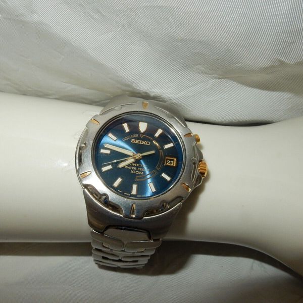 SEIKO KINETIC INDICATOR SPORTS 100M WRISTWATCH 5M62-0A79 Stainless ...