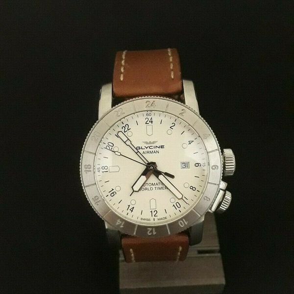 Glycine Airman Worldtimer GMT Automatic Silver Dial Men's Watch ...