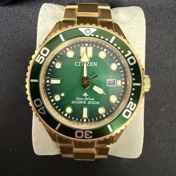 Citizen Men's Gold Tone Promaster Eco Drive Green Dial Dive Watch ...