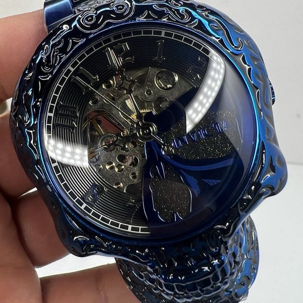 Invicta Artist Skull Automatic Skeletonized Blue Stainless Steel 50mm ...
