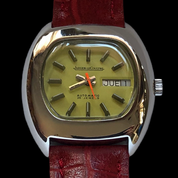 OLD JAEGER LECOULTRE AUTOMATIC STEEL CASE TWO CALENDAR YELLOW DIAL ...