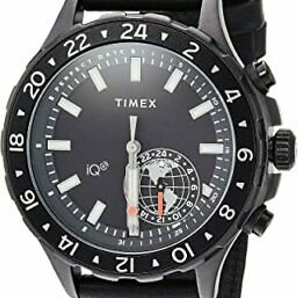 Timex Men's TW2R39900 IQ+ Move Multi Time Black Leather Strap ...