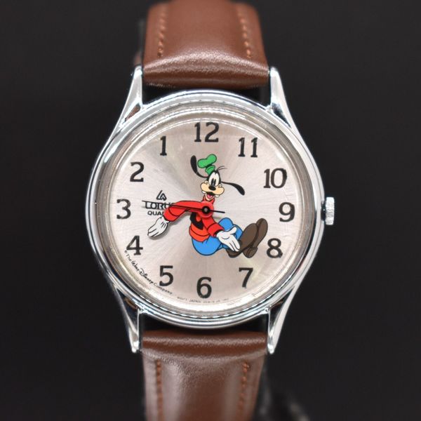 Vtg DISNEY GOOFY BACKWARDS Watch Lorus by Seiko Leather NEW BATTERY ...